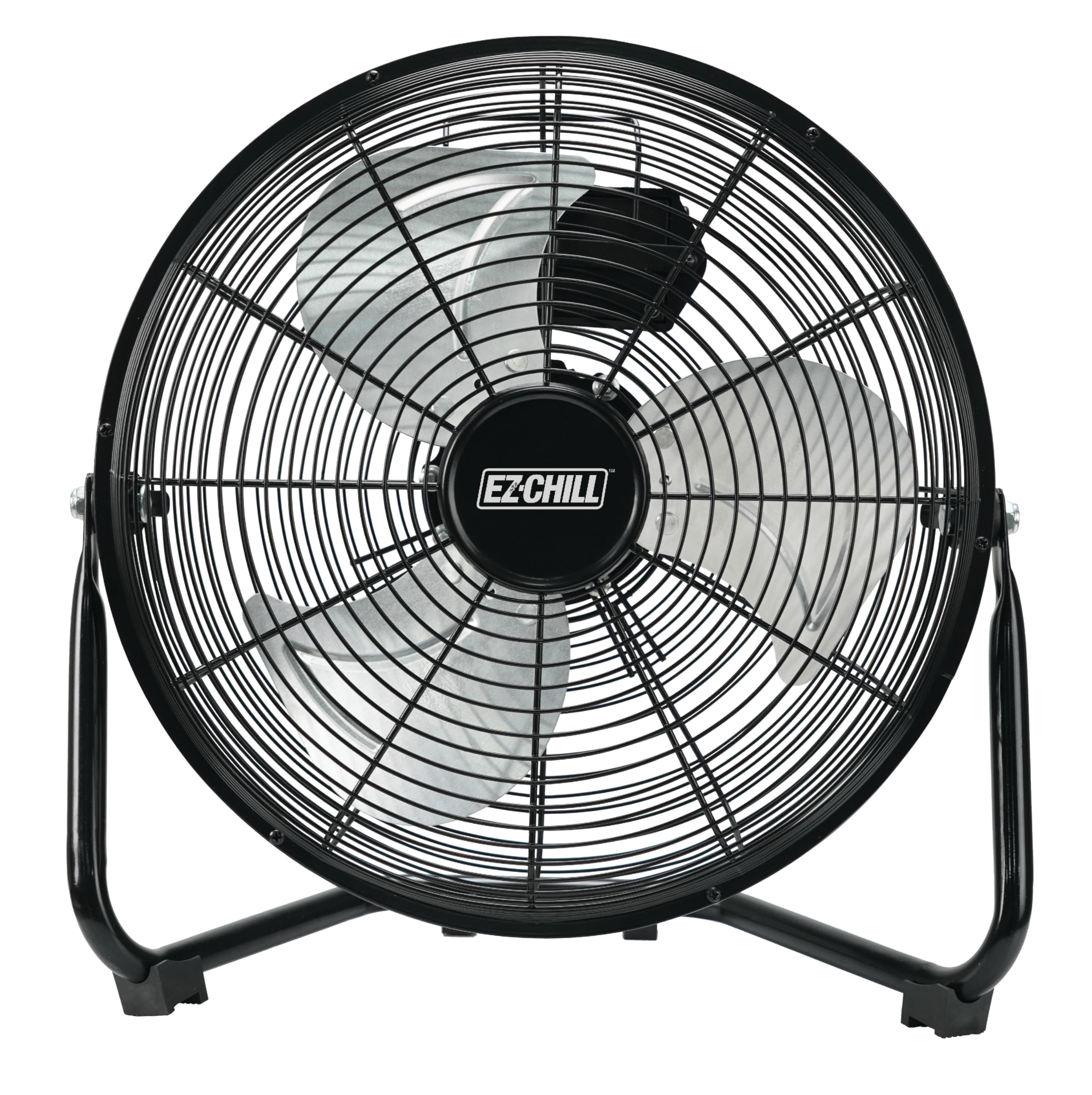EZ-CHILL 12” Cradle Floor Fan, 3 Speed, High Velocity, 180 Degree Adjustable Tilt, All-Metal, Carry Handle, Rubber Feet, Airflow 15.42 ft/sec, Ideal for Home, Bedroom & Office, MTFDB-12
