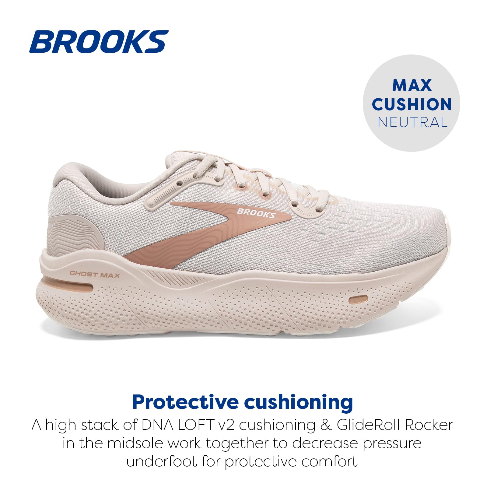 Brooks Women’s Ghost Max Cushion Neutral Running & Walking Shoe - Crystal Gray/White/Tuscany - 8.5 Medium
