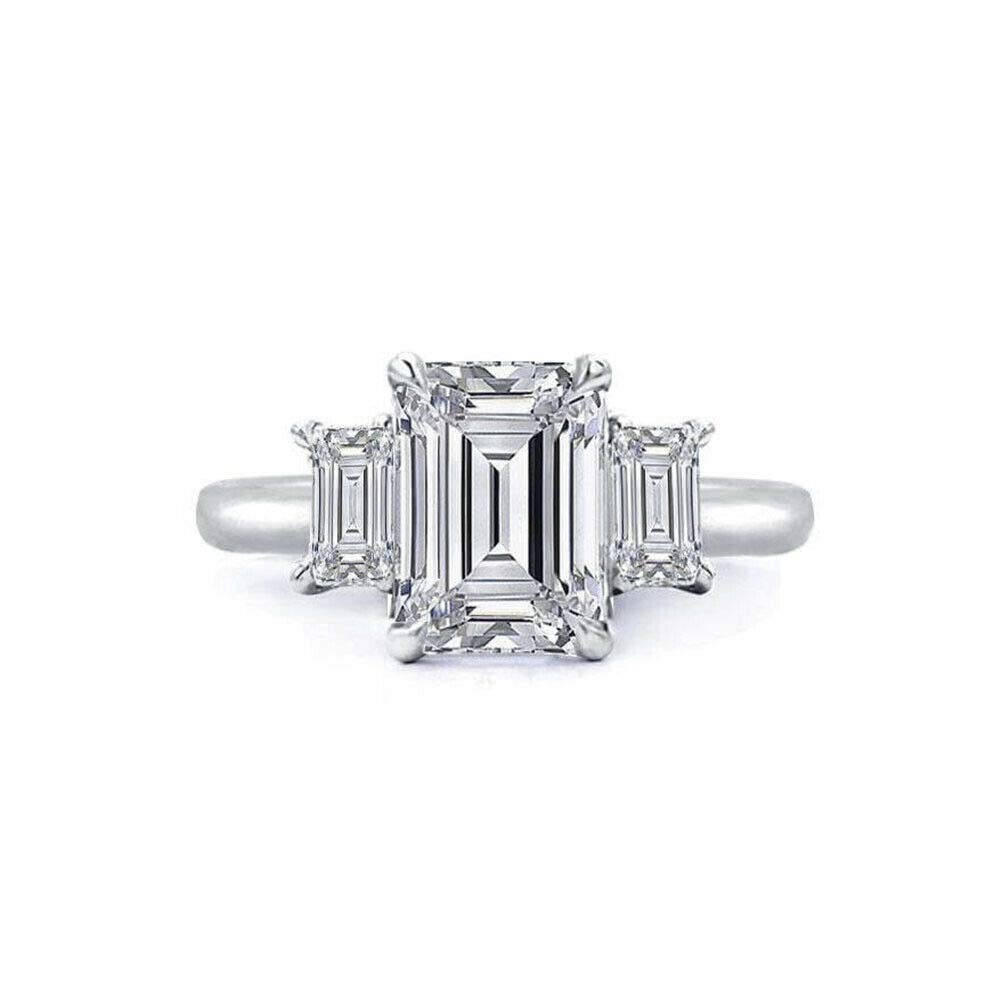 BestWStore Sterling Silver Women's CZ Emerald Cut 3 Stone Engagement Wedding Band Ring NEW!