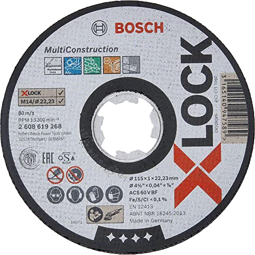 Bosch Professional 2608619268 Straight Cutting Disc (for MultiMaterial, X-Lock, Ø115 mm, Bore Diameter: 22.23 mm, Thickness: 1 mm)