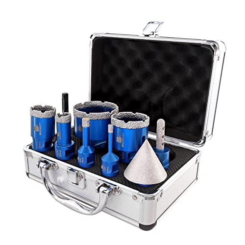 Diamond Core Drill Bit Set for Porcelain Tile Ceramic Marble Granite Drilling,BRSCHNITT 9pcs Vacuum Brazed Diamond Hole Saw with 5/8-11 Thread (1/4" 3/8" 4/5" 1-3/8" 2" 2-1/2")