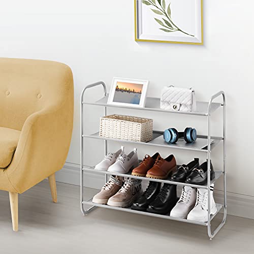 MAX Houser 4 Tier Shoe Rack Storage Organinzer 4 Shelf Shoe Rack Organizer,Entrance Fabric Shoe Shelf Small for Closet Entryway Hallway Bedroom(Light Gray)
