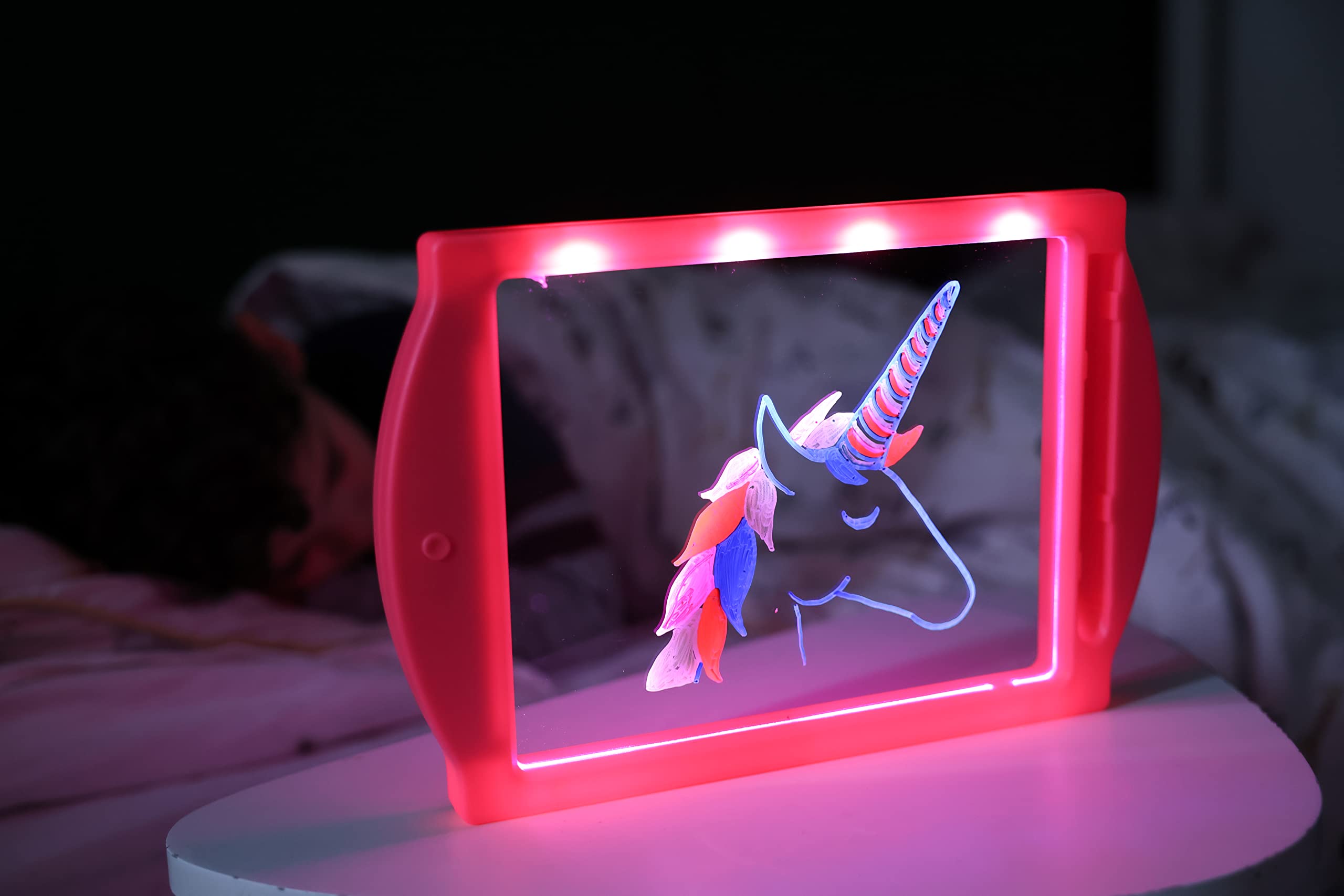 Marvin's Magic - Glow Art Unique Craft Kit | Light Up Kids Art Set | Includes Neon Effect Drawing Board with A Built-in Stand and 4 Fluorescent Magic Pens - Pink