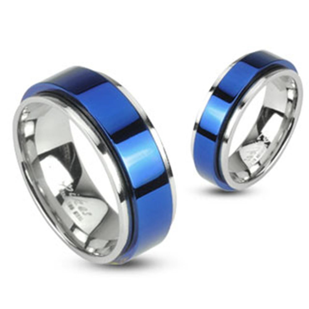 Blue Ion Stainless Steel Center Spinner Men's or Women's Band Ring R629 (12)