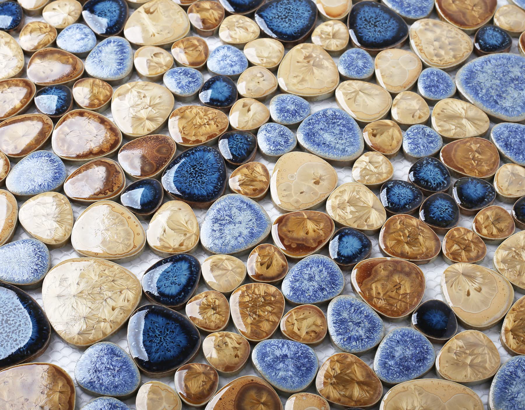 Blujellyfish Glazed Blue Mosaic Ceramic Pebble Porcelain Tile Swimming Pool Bath Shower Wall Flooring Tile TSTGPT001 (5 Square Feet)