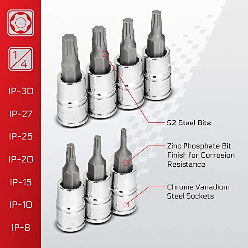 CARBYNE Torx Plus (aka 6 Lobe) Bit Socket Set - 13 Piece, TP-8/IP-8 to TP-60/IP-60, S2 Steel Bits, CRV Sockets | 1/4-inch, 3/8-inch & 1/2-inch Drive