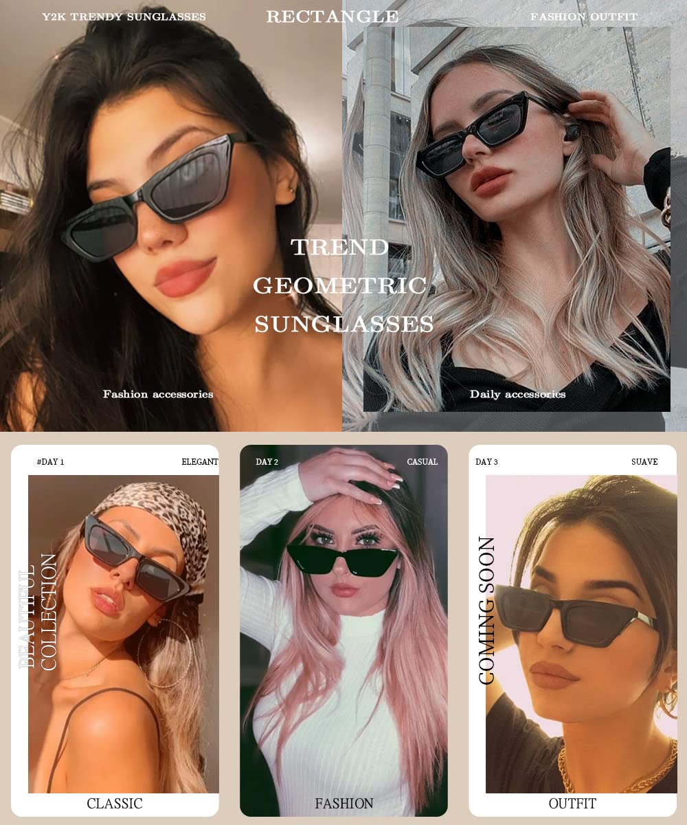 BOJOD 2Pack Small Square Cat Eye Sunglasses for Women Trendy Retro Skinny Cool 90s Sunglasses Black+Tortoise