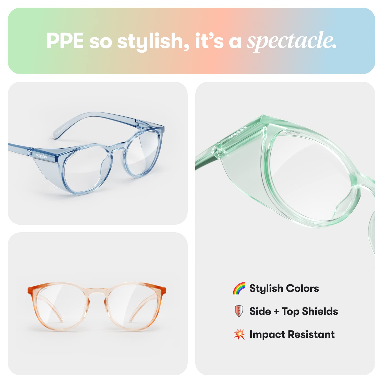Stoggles Round Z87.1 Certified Polycarbonate Safety Glasses, Scratch & Shatter-Proof, Blue-Light & UV Blocking Lens, Top & Side Shields, Anti-Fog Dip Coated, Durable, Protective & Stylish Eyewear