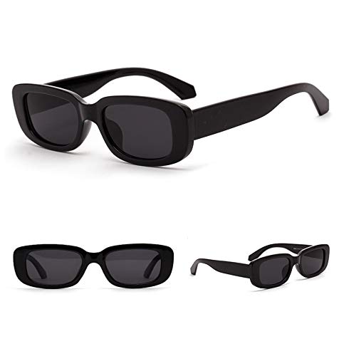 BOJOD Rectangle Sunglasses for Women Men Fashion Trendy Chunky Frame 90s Rectangle Sunglasses Black
