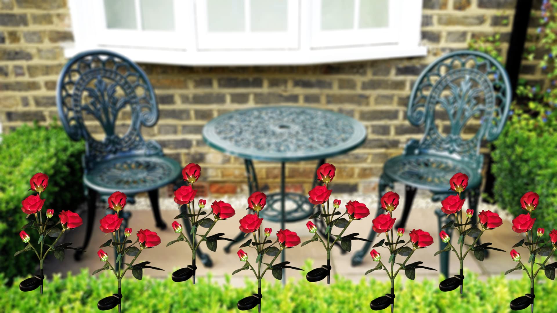 Red 2 Pack, Solar Garden Lights Decorative, 10 Rose Lights Flowers LED for Garden Yard Patio Pathway Lighting, Decorative Flower lamp, Rainproof(Red)