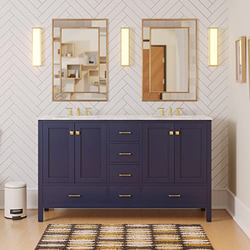 Kitchen Bath Collection Horizon 60-inch Double Bathroom Vanity (Engineered Carrara/Royal Blue): Includes Royal Blue Cabinet with Engineered Carrara Countertop and White Ceramic Sinks