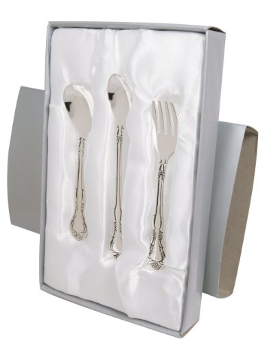Stephan Baby Keepsake 3 Piece Silver Plated Feeding Set in Satin-Lined Gift Box