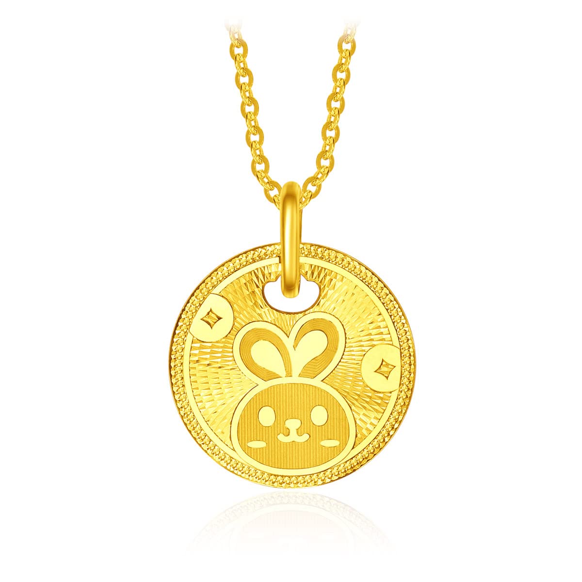 CHOW TAI FOOK 999 Pure 24K Gold Year of Rabbit Coin Bunny Necklace