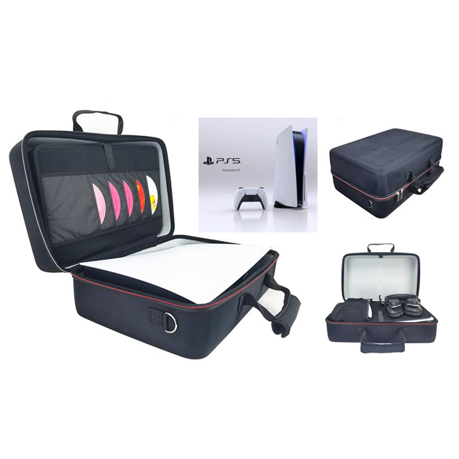 Storage Carry Case Bag for PS5 Consoles Controller Cable Travel Bag, Large Capacity PS5 Bag Shoulder Handbag, Waterproof Portable for Playstation Controller, PS5 Games, Gaming Headset, and Gaming Accessories (Black)
