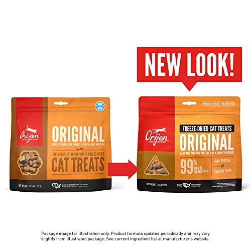 ORIJEN Freeze Dried Cat Treats, Grain Free, Natural & Raw Animal Ingredients, Original made with Free-Run Poultry & Wild-Caught Monkfish, 1.25 oz