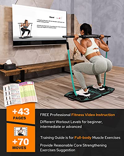 Gonex Portable Home Gym Workout Equipment with 14 Exercise Accessories Ab Roller Wheel,Elastic Resistance Bands,Push-up Stand,Post Landmine Sleeve and More for Full Body Workouts System,Green