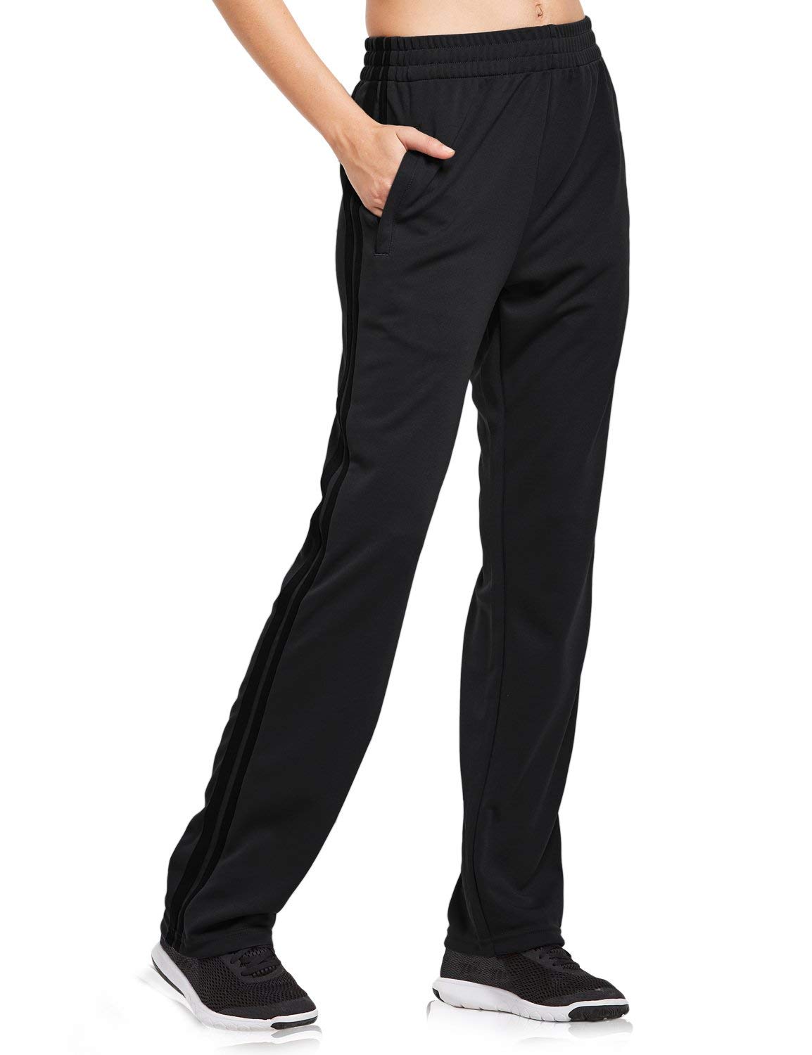 BALEAF Women's Track Pants Athletic Jogging Sweatpants Zipper Pockets Warm-Up Sports Running Pants Black/Black Size L