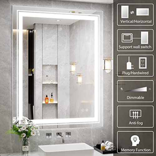 JSneijder 28x36 led Bathroom Mirror,led Mirror with Lights,Dimmable Anti-Fog Mirror