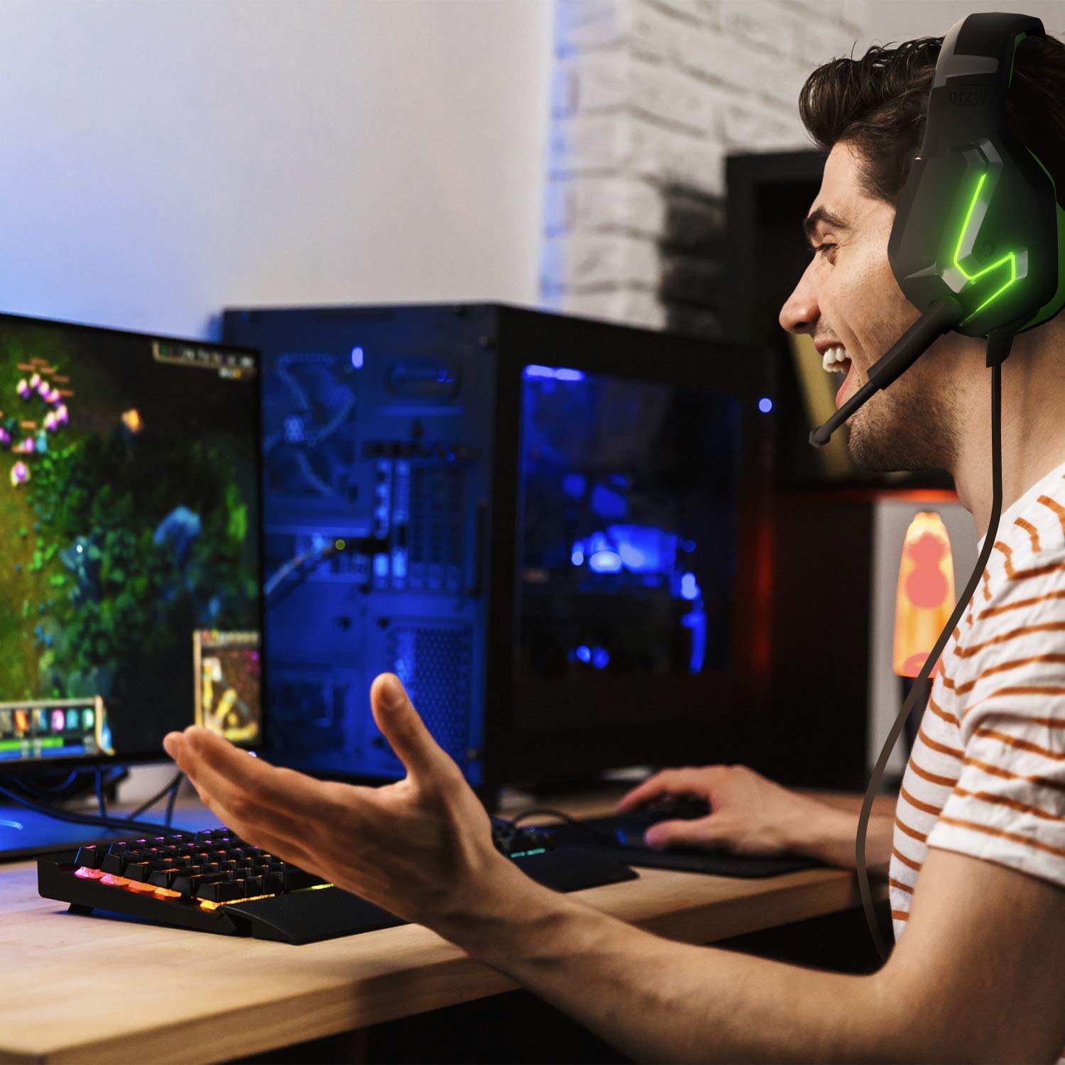 Orzly Gaming Headset (Green) for PC and Gaming Consoles PS5, PS4, Xbox Series X | S, Xbox ONE, Nintendo Switch & Google Stadia Stereo Sound with Noise Cancelling mic - Hornet RXH-20 Sagano Edition