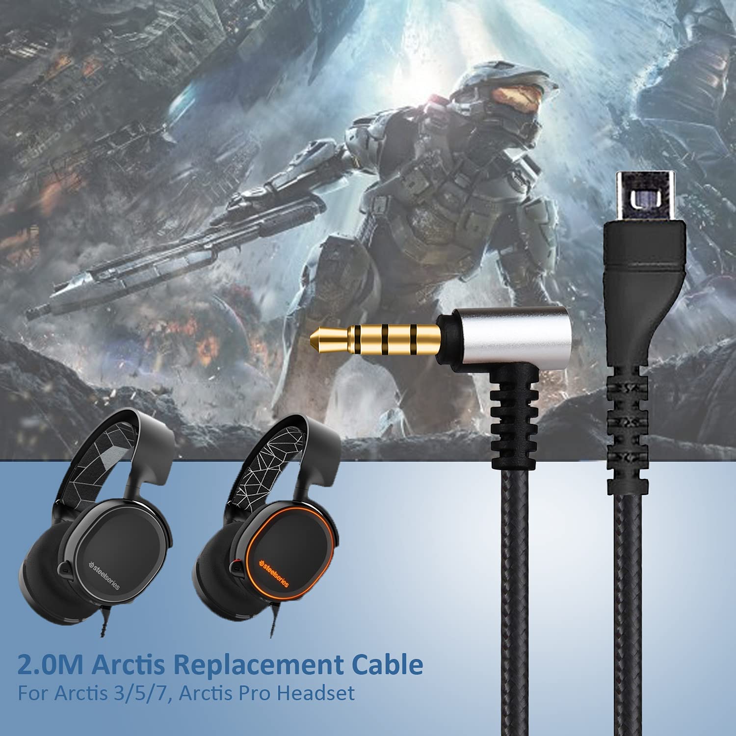 LecLooc Replacement for Arctis Headset Cord, Replacement Audio Cord Compatible with Arctis 3, Arctis 5, Arctis 7, Arctis Pro Wireless, Arctis Pro Gaming Headset 6.5 Feet Nylon Braided
