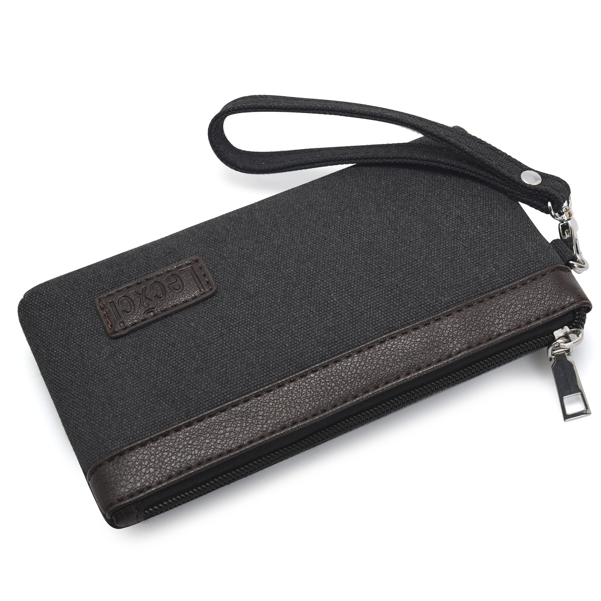 Lecxci Canvas Wristlets Bag Clutch Purses Wallet Slim Credit Card Holder Clutch with Removable Strap Cell Phone Wallet (Colorbloc-1)