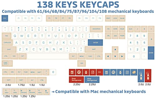 Hyekit PBT Keycaps 138 Keys Soy Milk Keycaps Dye-Sublimation Cute Keycaps XDA Profile Custom Keycaps for for Mac Windows PC Mechanical Keyboards