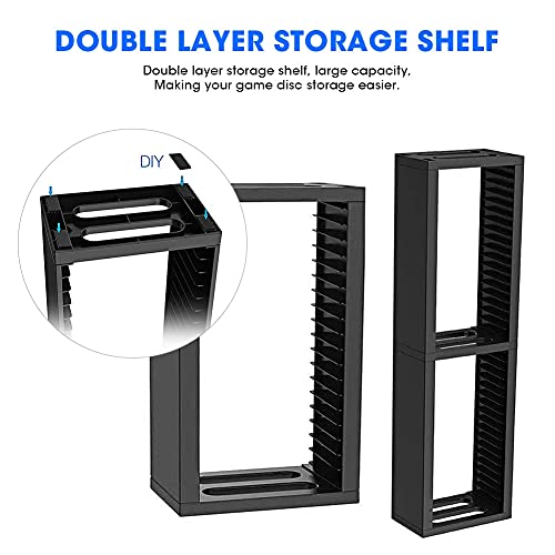 SALUTUY Game Holder Rack, Stylish Multimedia Storage Functional Game Accessories Organizer Game Disc Storage Organizer Shelf Space-Saving Adjustable for Game Discs
