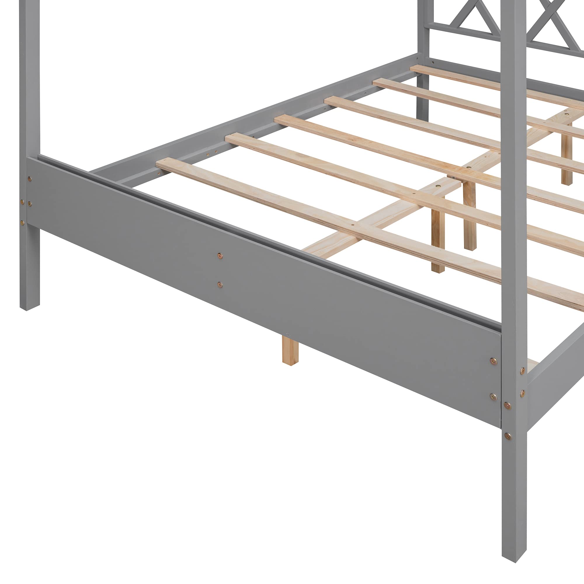 Harper & Bright Designs Full Size House Bed for Kids, Full House Bed Frame with Headboard and Storage Space, Wooden Kids House Bed Full for Girls, Boys,No Box Spring Needed,Grey