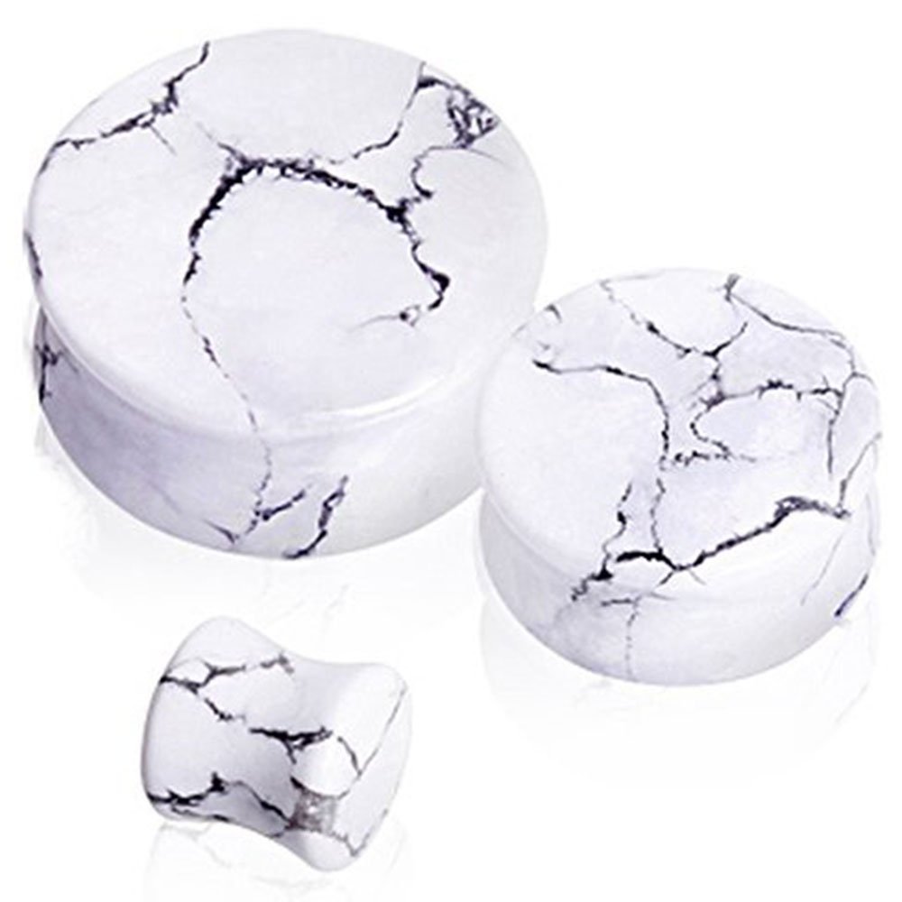 blue palm jewelry Pair of Natural Howlite Stone Saddle Plug Double Flare Ear Lobe Plugs (7/8" (22mm))
