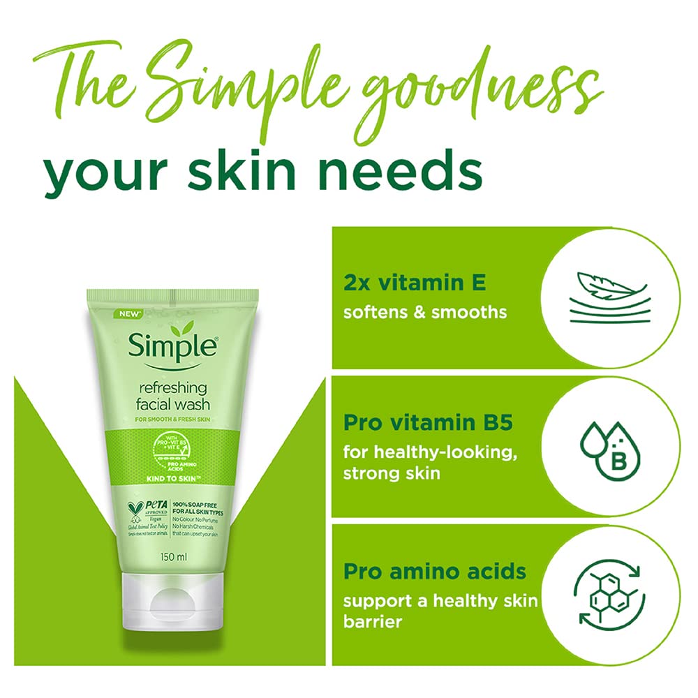Simple Kind to Skin Refreshing Facial Wash Gel ,150 ml (5 Ounce)