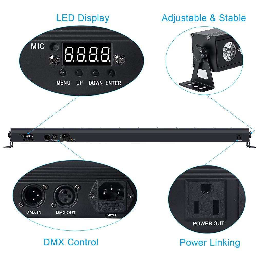 LED DMX Wash Light Bar - 96W 24LEDs RGBA Stage Light Bar Sound Activated Auto Play DJ Light Bar Uplights for Wedding Church Christmas Birthday Party Stage Lighting