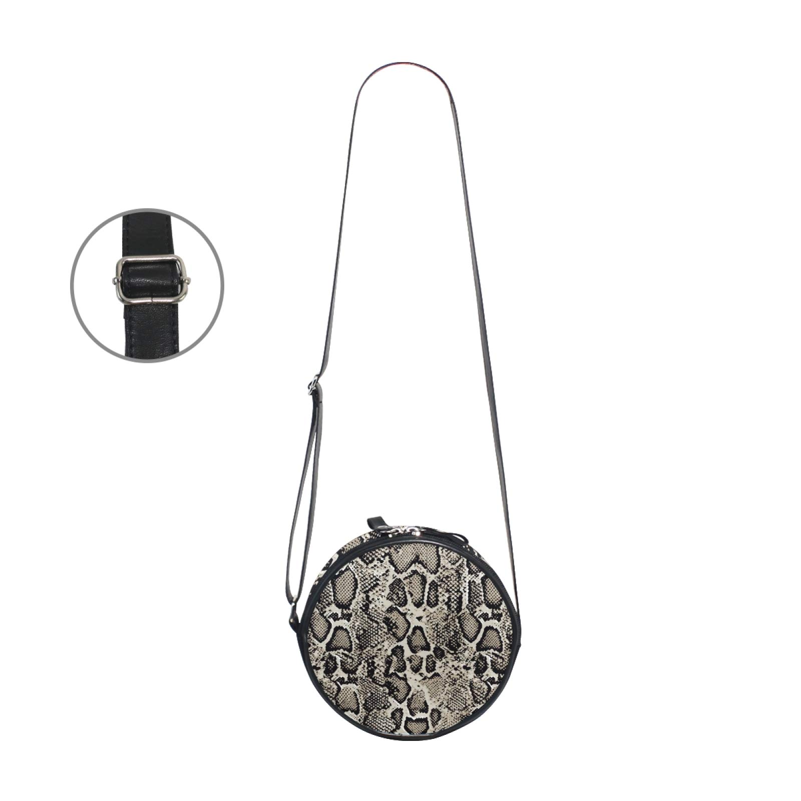 OTVEE Snake Skin Animal Pattern Crossbody Bag Small Canvas Shoulder Round Bag for Women