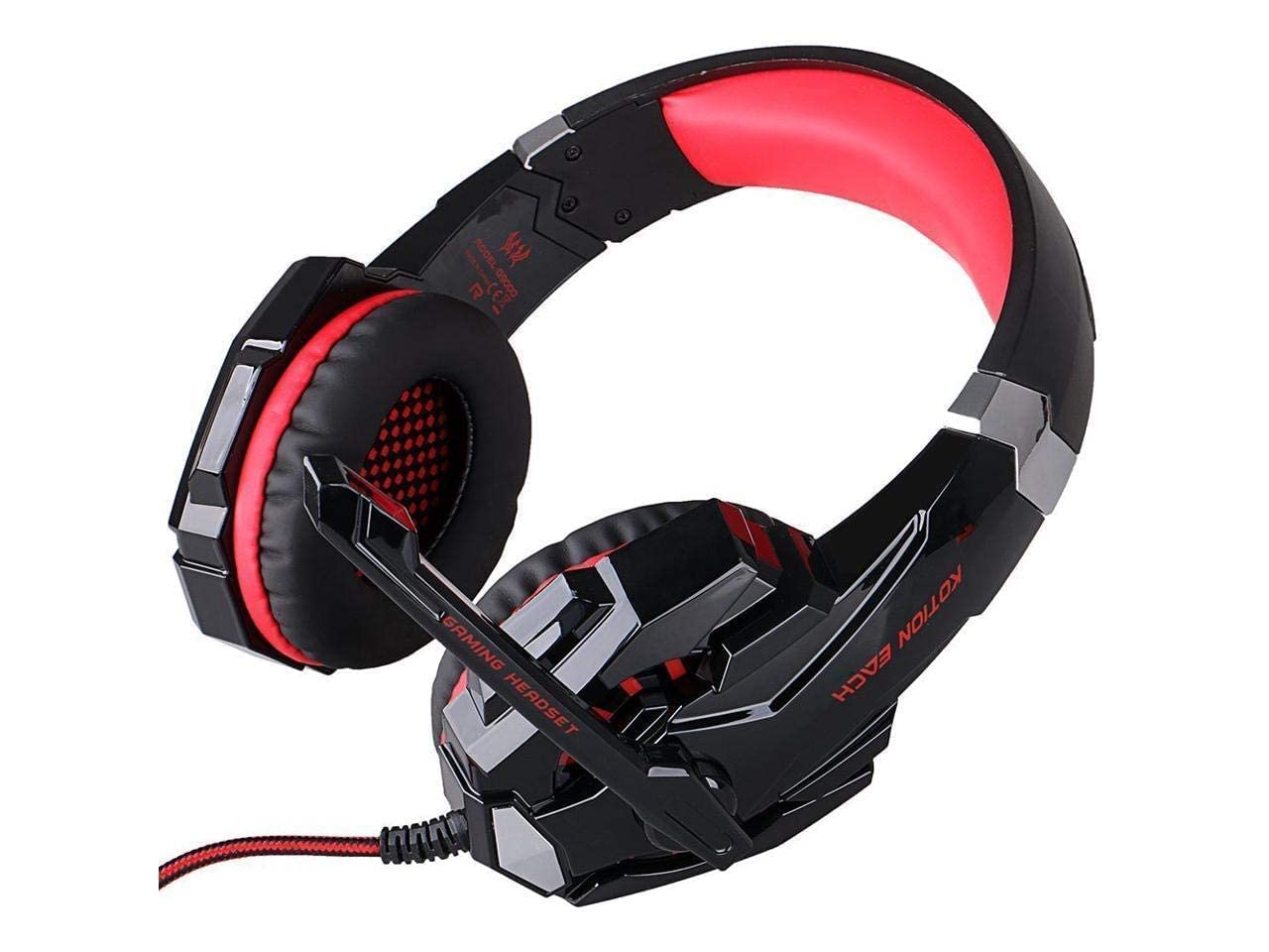REDFIRE Stereo Gaming Headset for PS4, PC, Xbox One Controller, Noise Cancelling Over Ear Headphones Mic, LED Light, Bass Surround, Soft Memory Earmuffs for Laptop Mac Nintendo Switch Games -Red