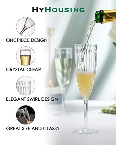HyHousing 48 Plastic Champagne Flutes, Clear Disposable Plastic Champagne Glasses Reusable Wine Cocktail Cups for Home Daily Life Party Wedding Toasting Drinking Birthday(6 oz)