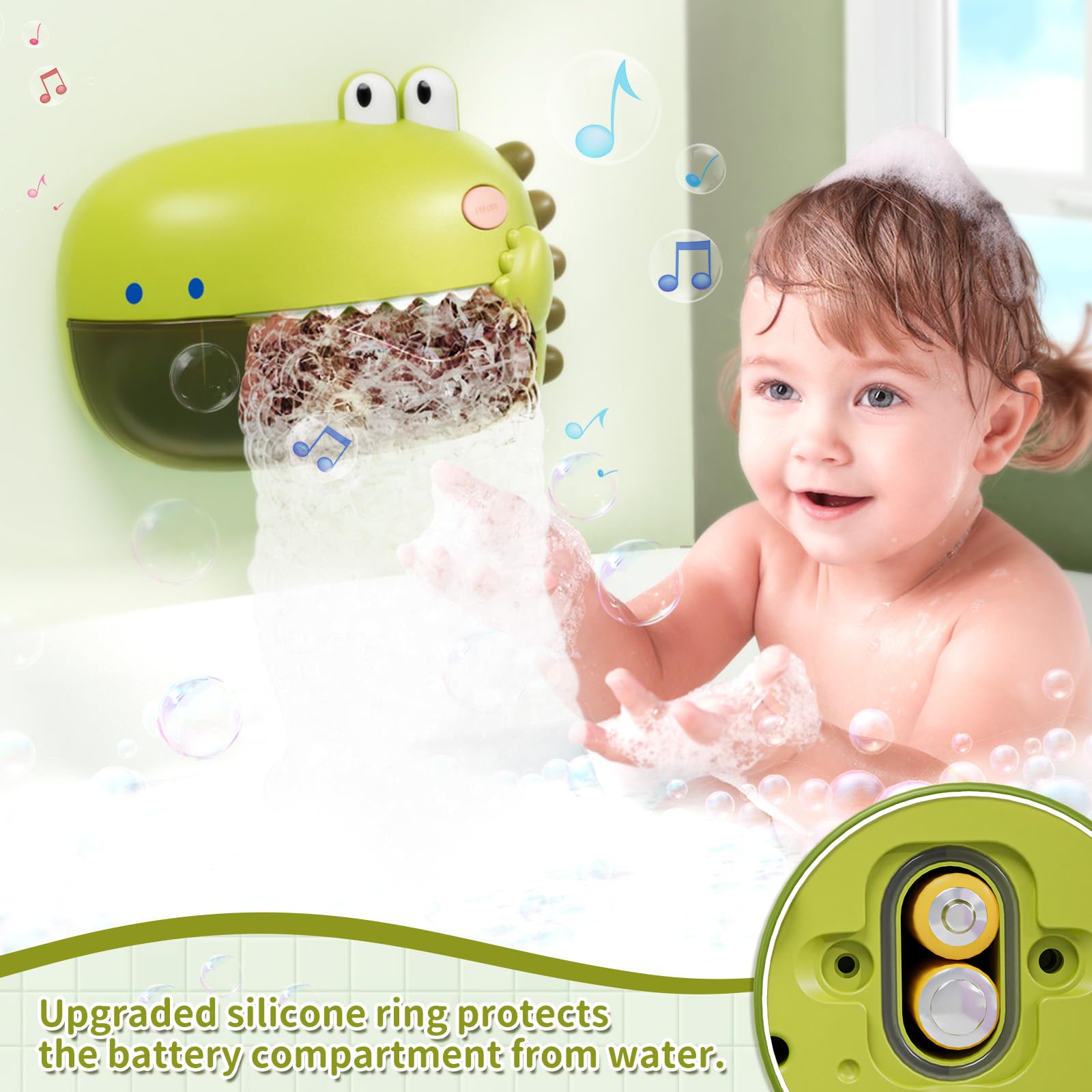 Lehoo Castle Baby Bath Toys, Automatic Bath Bubble Machine, Dinosaur Bathtub Bubble Maker with 12 Songs, Bath Toys for Kids Ages 1-3, Gift for Boys Girls