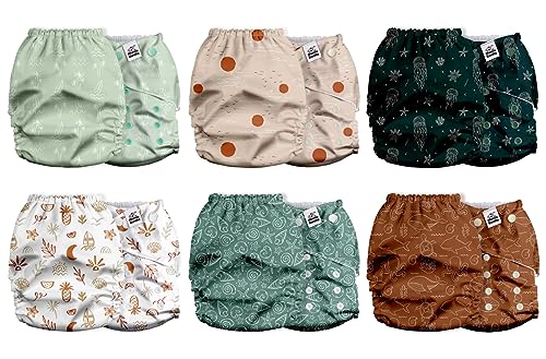 Mama Koala 2.0 Baby Cloth Diapers with 6 Inserts Bundle(Seashore), with 5-Layer Bamboo(No Microfiber) Inserts, 6pcs