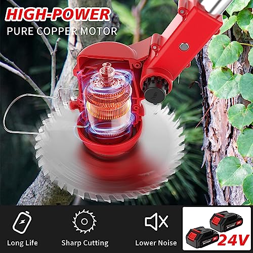 Electric Weed Eater Cordless Weed Wacker Battery Powered, Lightweight Foldable Brush Cutter Grass Trimmer Lawn Edger with 2 2Ah Battery Operated, Wheeled No String Weed Whacker for Garden Yard