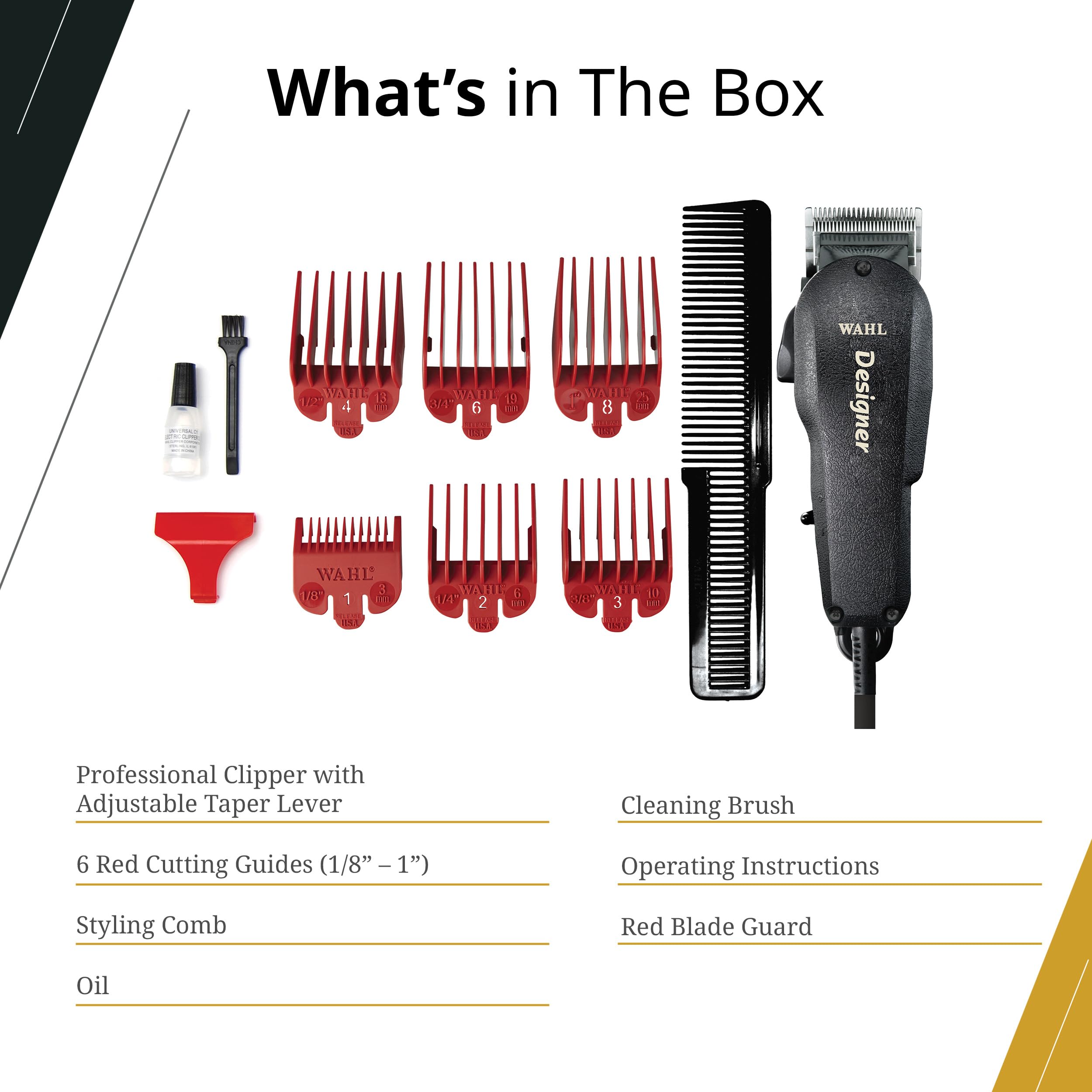 Wahl Professional Designer Corded Clipper Vibratory Motor Adjustable Taper Lever Cuts Wet or Dry