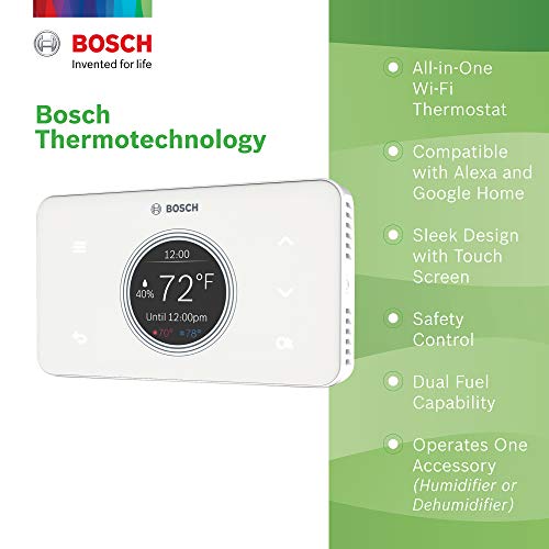 Bosch Thermotechnology BCC50 Wi-Fi Thermostat-Works with Alexa and Google Assistant, All-in-One, Touch Screen, Safety Control, Smart Home, White