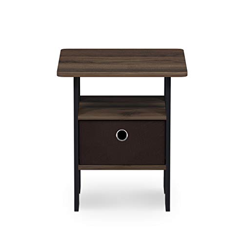 Furinno Andrey End Table / Side Table / Night Stand / Bedside Table with Bin Drawer, Columbia Walnut/Dark Brown,1-Pack, Center Bin