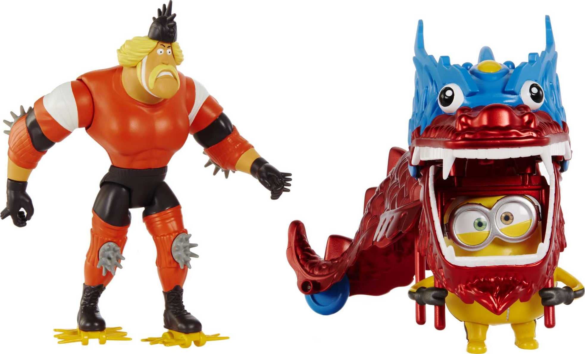 Mattel Minions Story Pack with 2 Action Figures & Accessories, Double Dragon Toy Set with Bob, Svengeance & Dragon with Working Head
