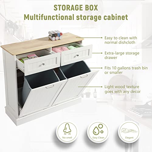 LOUVIXA Tilt Out Trash Can Cabinet Dog Proof with Double Wood Hidden Holder, Kitchen Free Standing Recycling Cabinet(White)