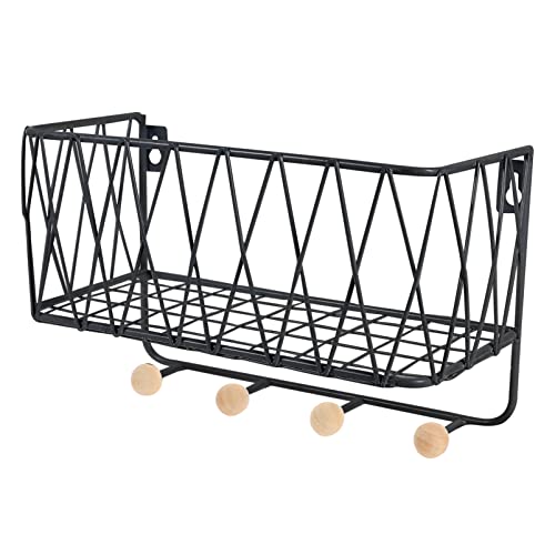 FOMIYES White Wall Decor Hanging Storage Rack Hole- Free Storage Shelf Hanging Clothes Storage Organizer Wardrobe Hanging Rack for Home Closet Wardrobe Use Black Key Hanger