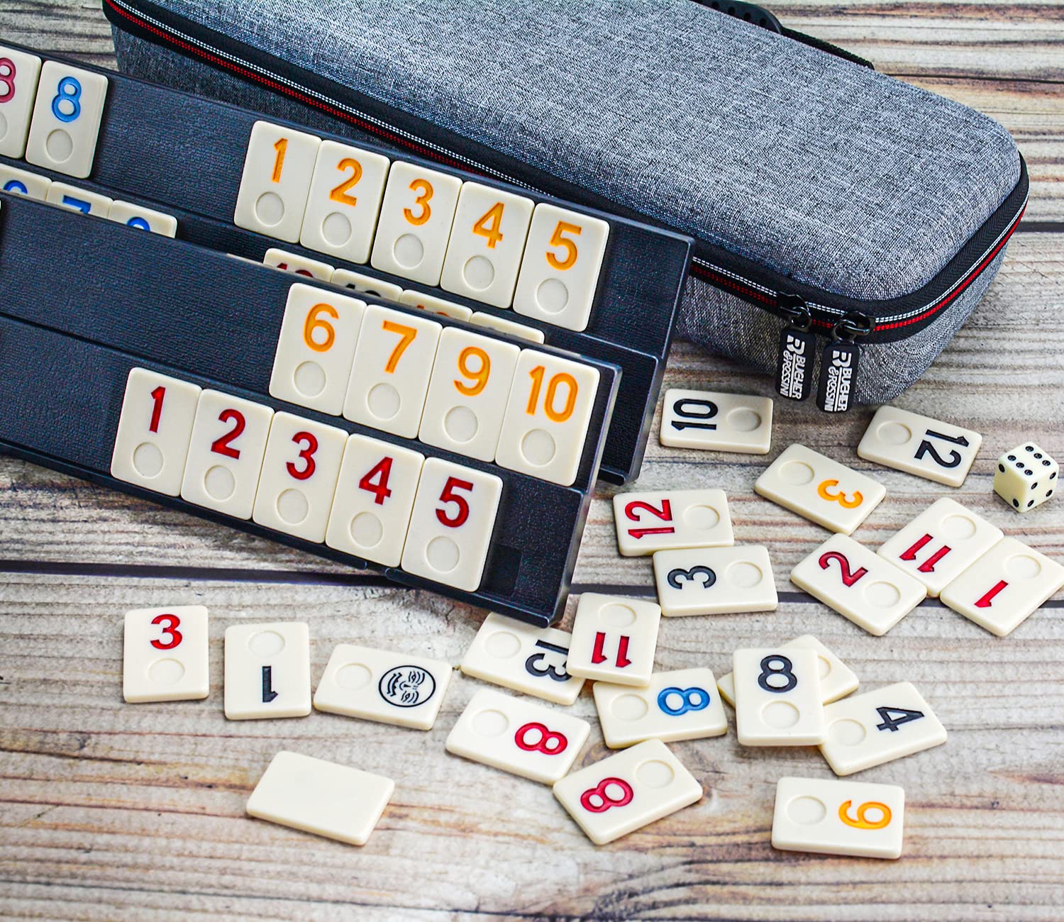 Rummy Tiles Game, Rummy Cube Travel Game Set Outlasting Color with 4 Anti-Skid Rack & Convenient EVA Hard Case
