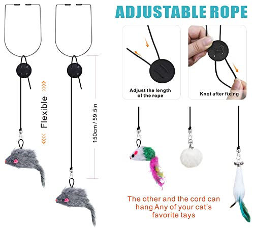 Otunrues Cat Feather Toys, Interactive Cats Toy for Indoor Cats, Hanging Cat Toys Doorway Retractable Cat Teaser Toy 4PCS Replaceable Natural Feathers Refills Play Exercise Puzzle Toys