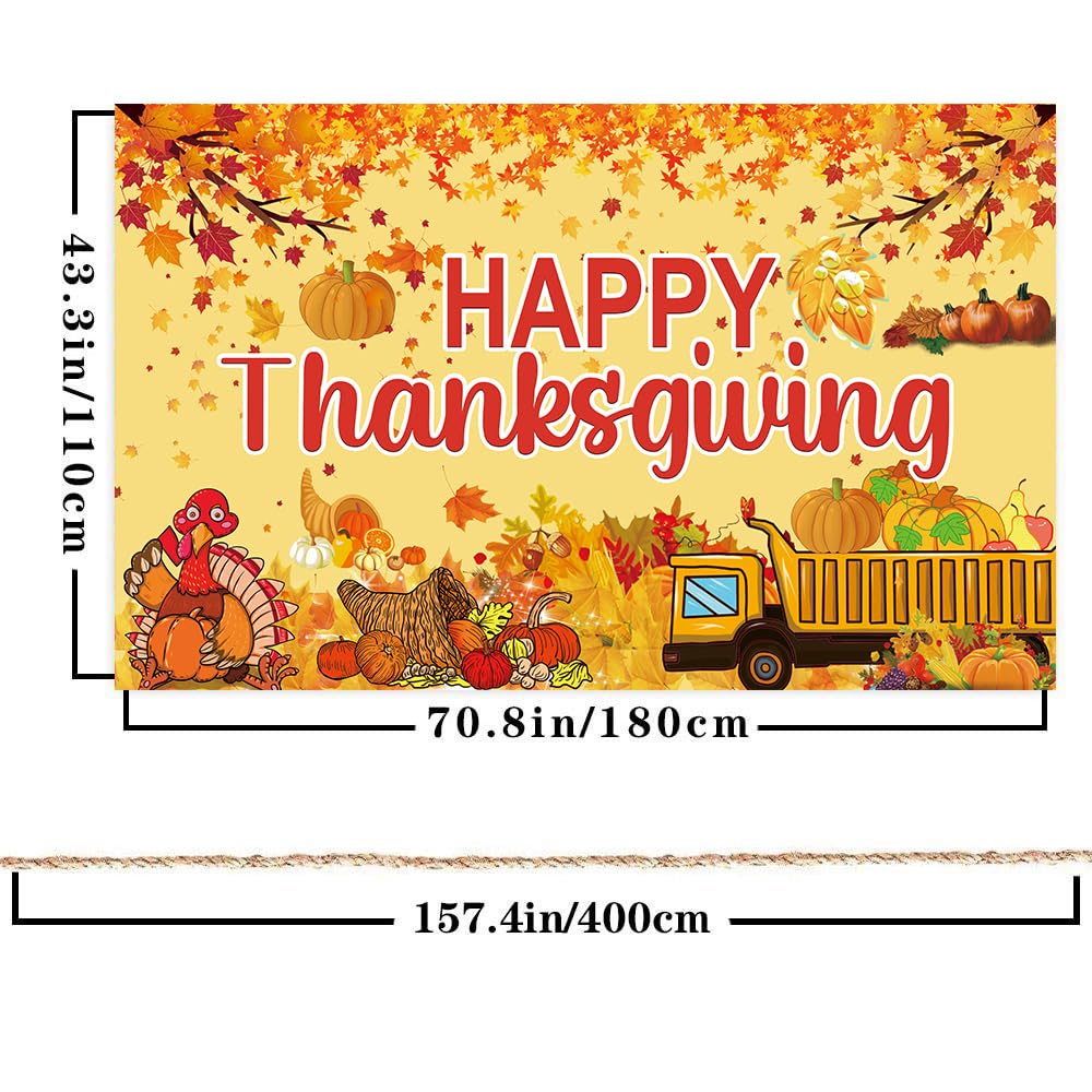 Famoby HAPPY Thanksgiving Fabric Sign Poster Banner Backdrop and Pumpkin Turkey maple leaf Pattern for Thanksgiving Day Photo Booth Background Party Decoration