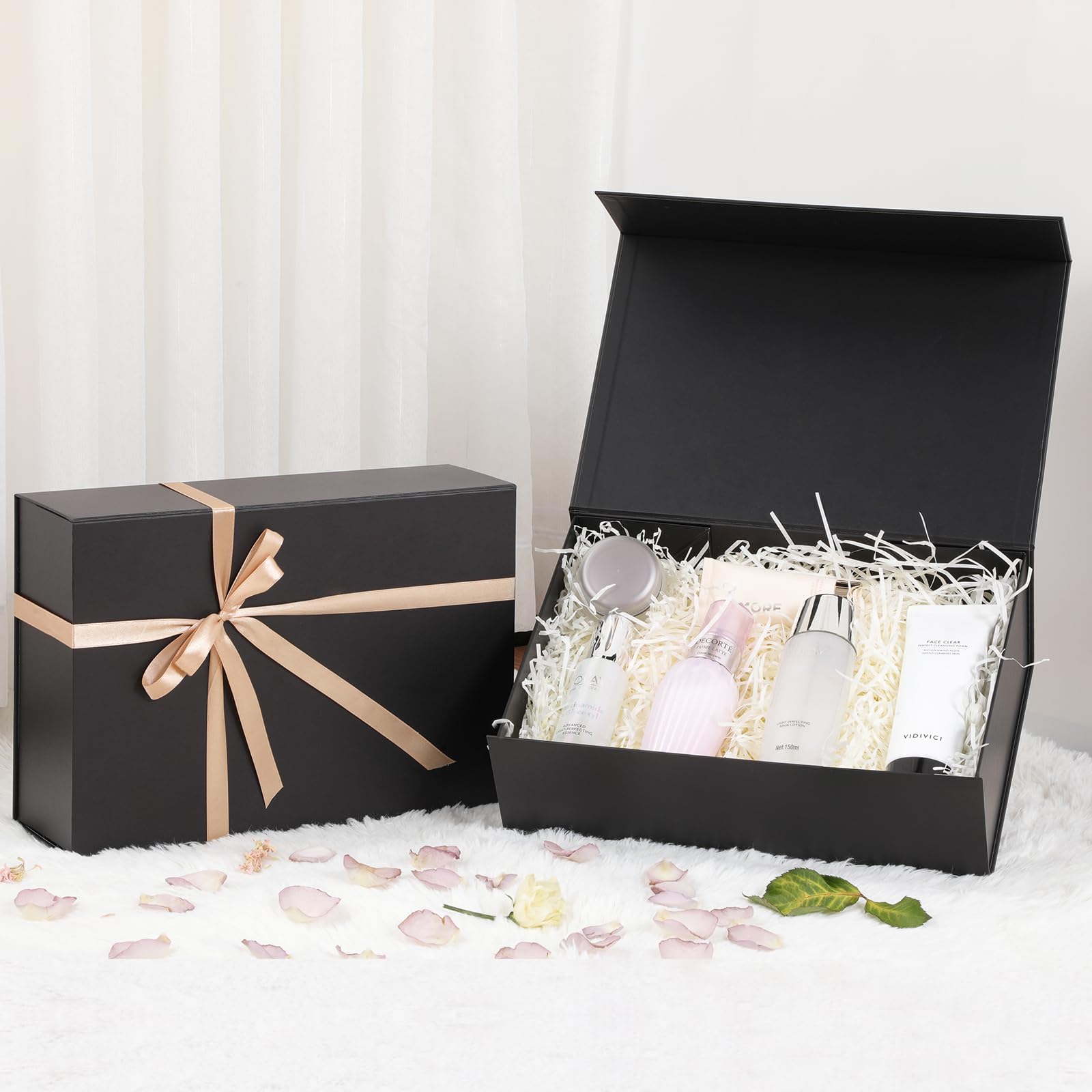 ELONG HOME Black Gift Box, 13"x 9"x 4" Large Gift Box with Ribbon and Magnetic Lid, DIY Paint/Writing Magnetic Gift Box for Small Business, Parties Apparel, Halloween and Christmas
