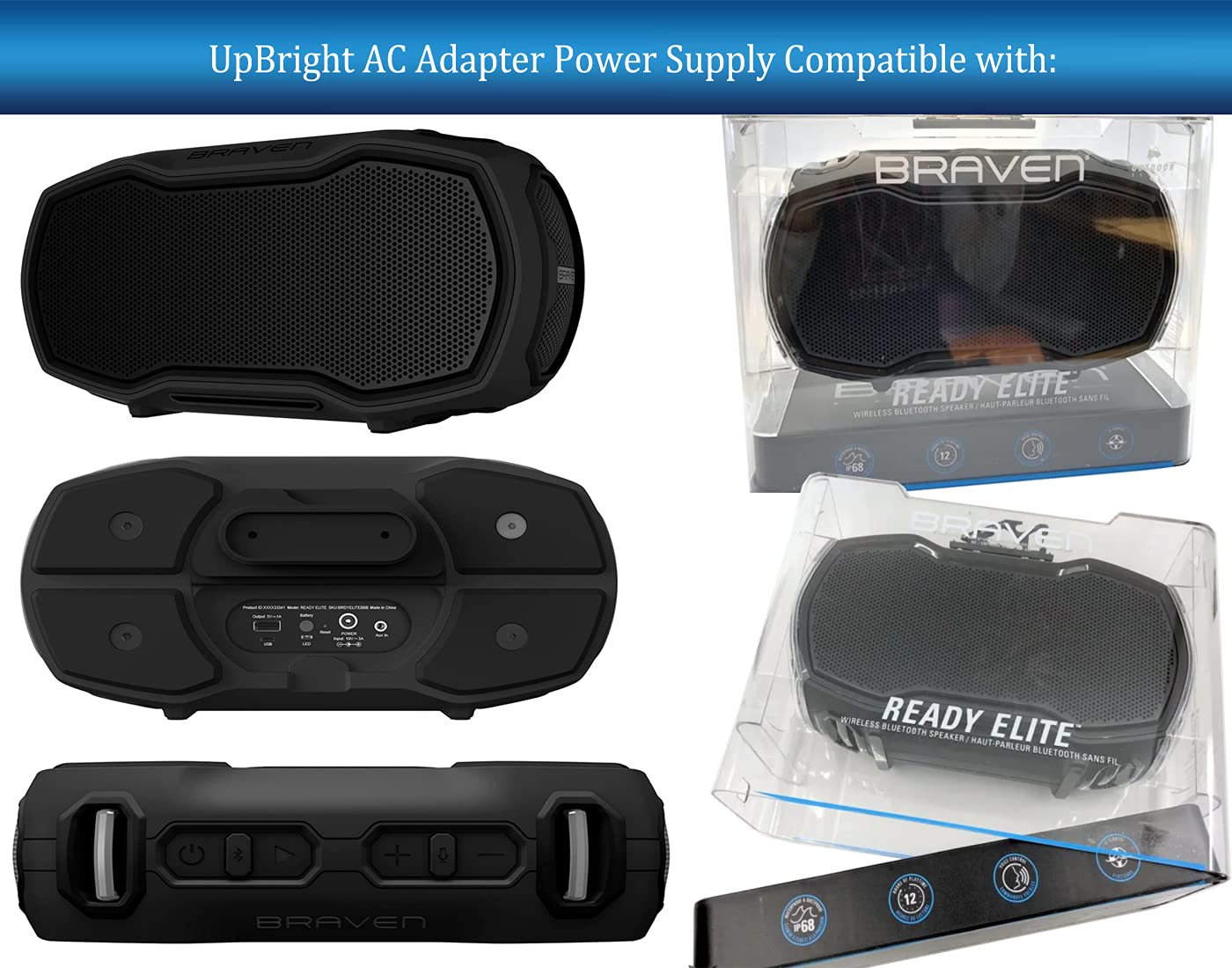 UpBright 19V 3A AC/DC Adapter Compatible with Braven Model Ready Elite BRDYELITEBBB BRDYELITEGGO High-Power Wireless Portable Bluetooth Speaker ReadyElite 19VDC 3000mA Power Supply Battery Charger