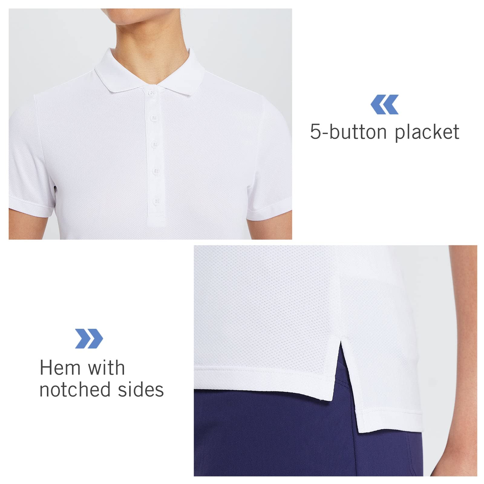 BALEAF Women's White Polo Shirts for Golf Short Sleeve Tops Quick Dry UPF50+ Lightweight 5-Button Pique Uniform Size L
