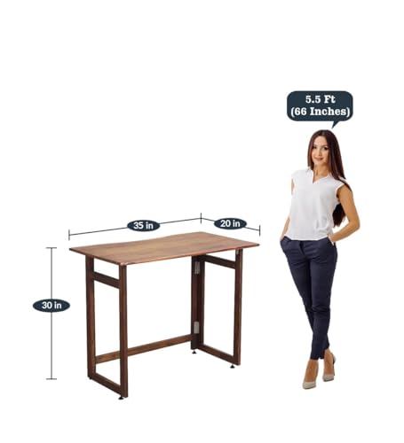 Dawn Riser Solid Wood Folding Table Desk, Writing, Laptop, PC, Space Saving, Easy Storage, Sleek Design, DIY Home Office Desk, Small Spaces Walnut Color